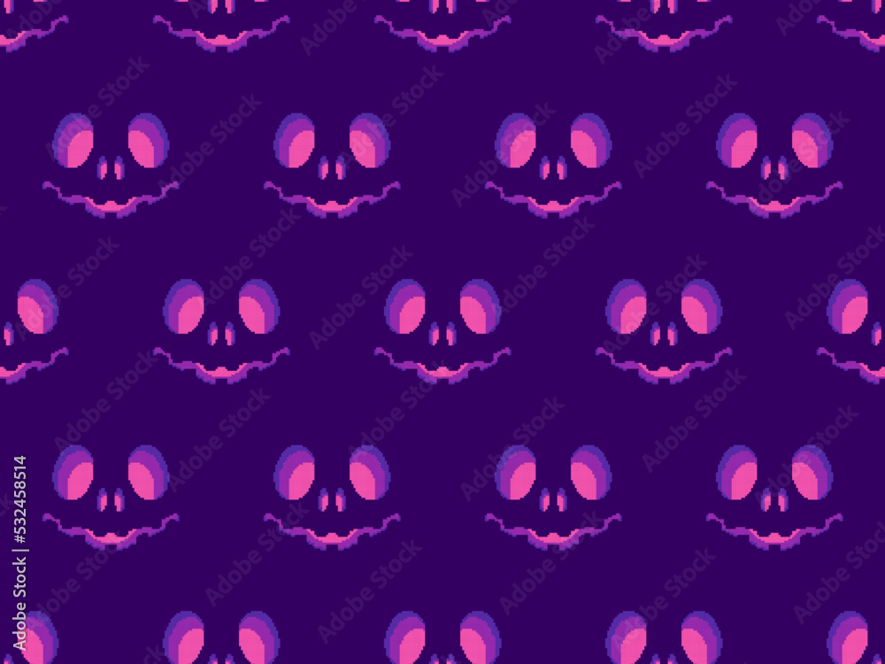 Halloween scary face with glowing eyes in pixel style. Seamless pattern ...