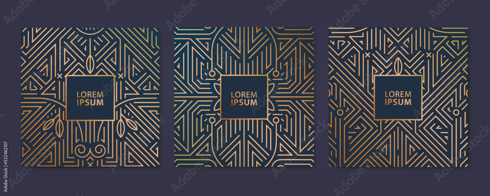 Vector set of luxury cover templates, square line art deco patterns ...
