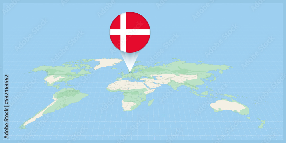 Location of Denmark on the world map, marked with Denmark flag pin ...