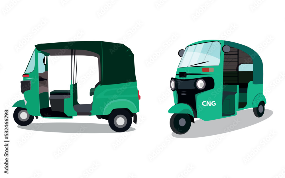 Set of green auto-rickshaw or CNG in Bangladesh. Stock Vector | Adobe Stock