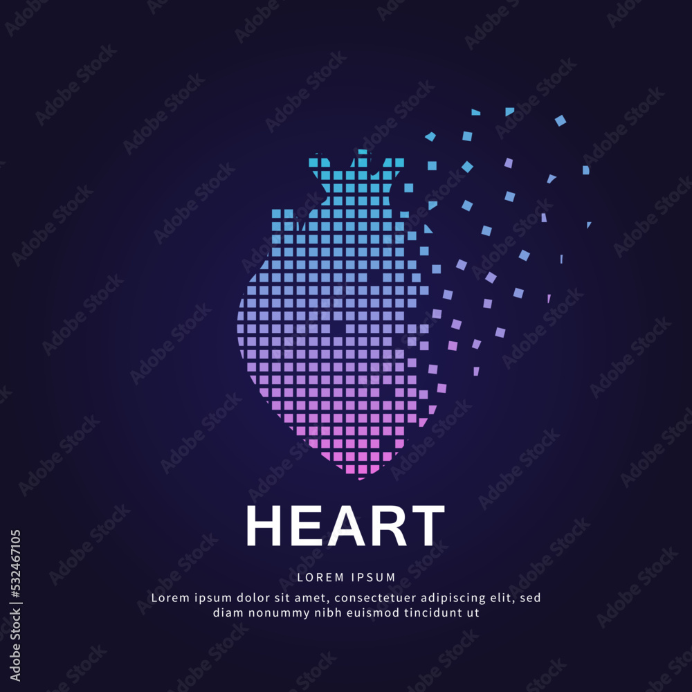 Human heart medical structure. simple pixel art heart Vector logotype ...