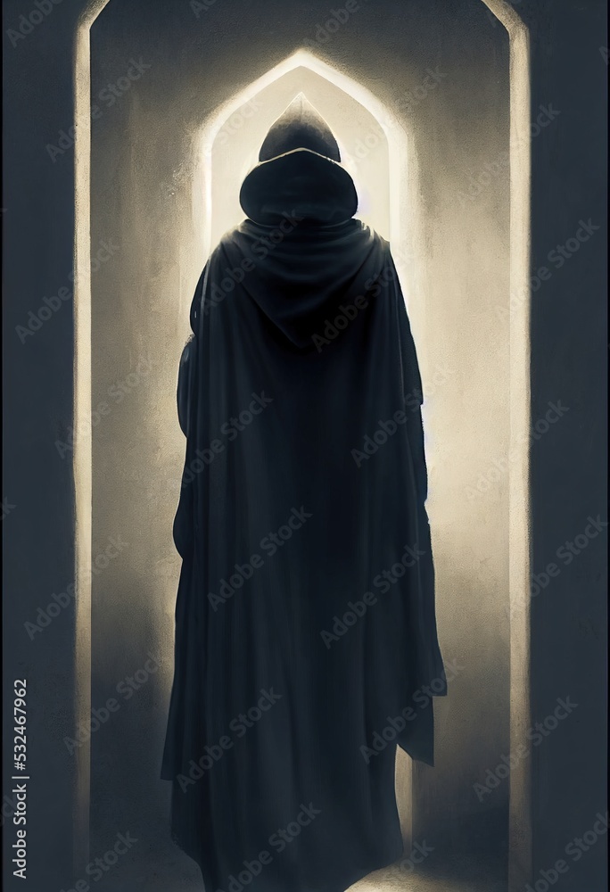 Portrait of a Mysterious Medieval Monk. Monk with a mysterious smile ...