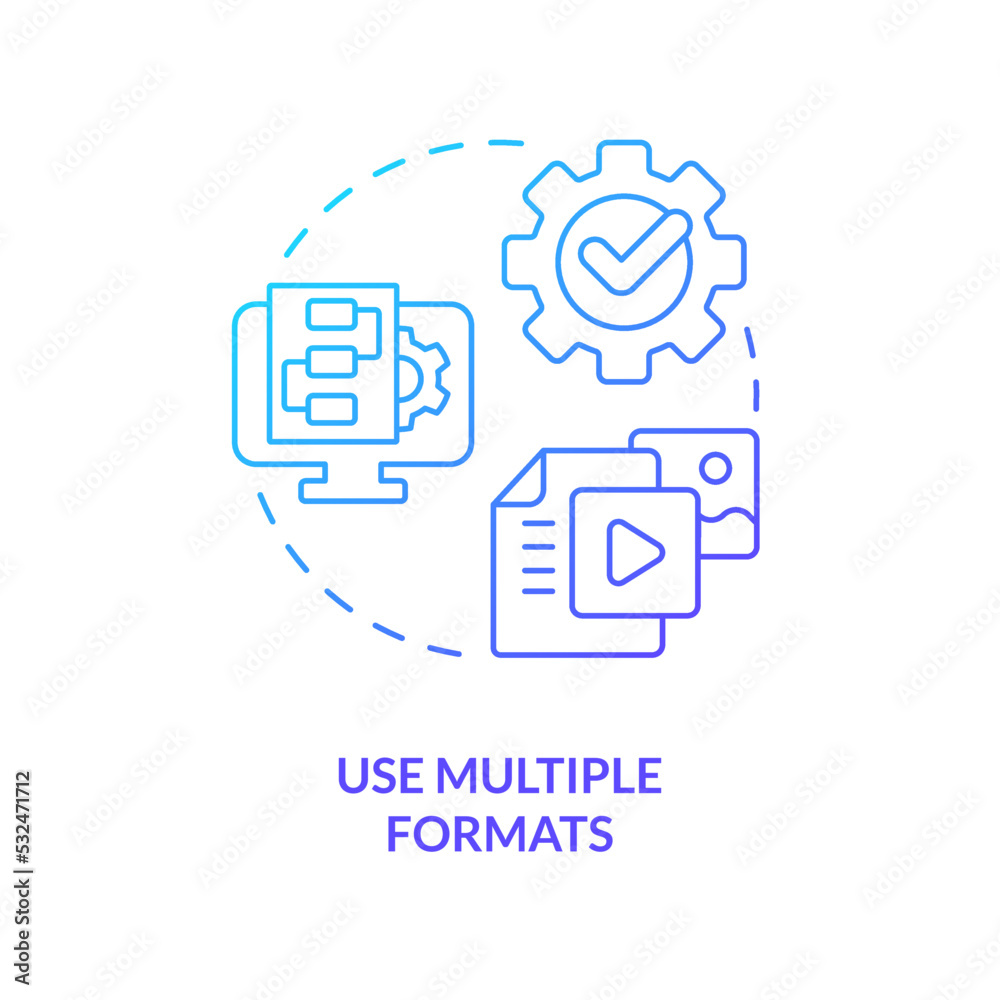 Use multiple formats blue gradient concept icon. Content making process ...