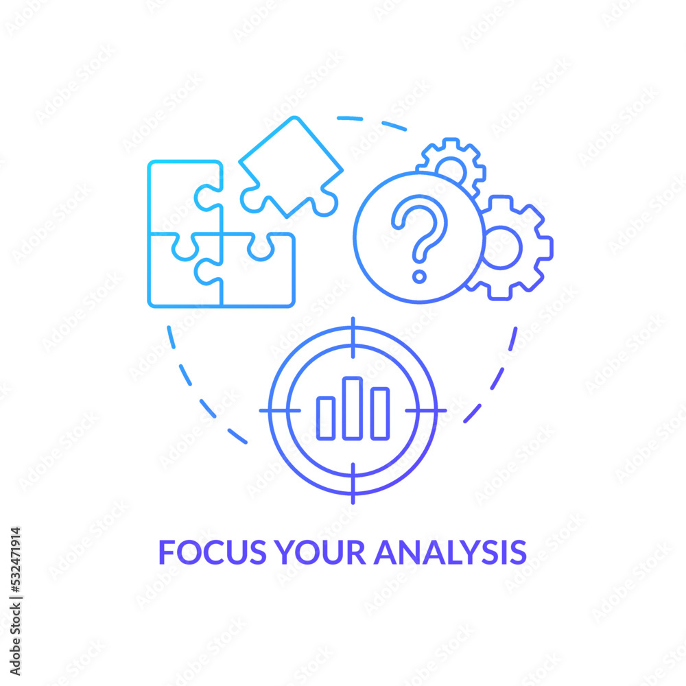 Focus your analysis blue gradient concept icon. Choose problem to learn ...