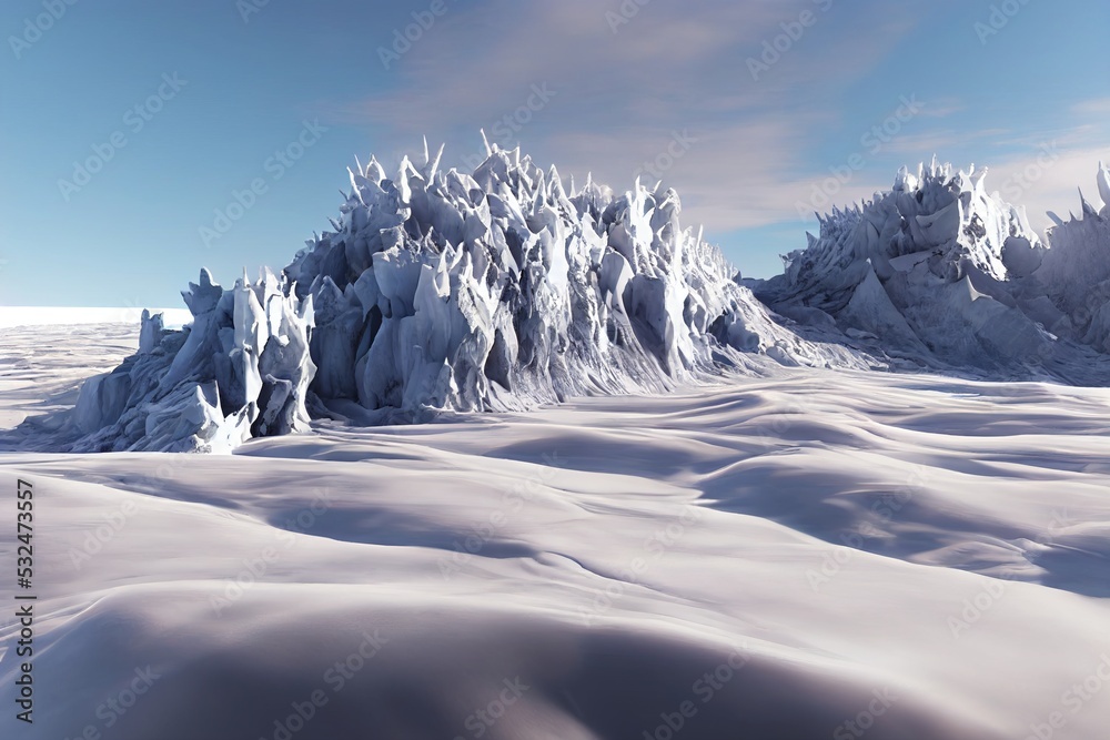 Huge high glaciers in winter natural conditions, the sea in ice, snow ...