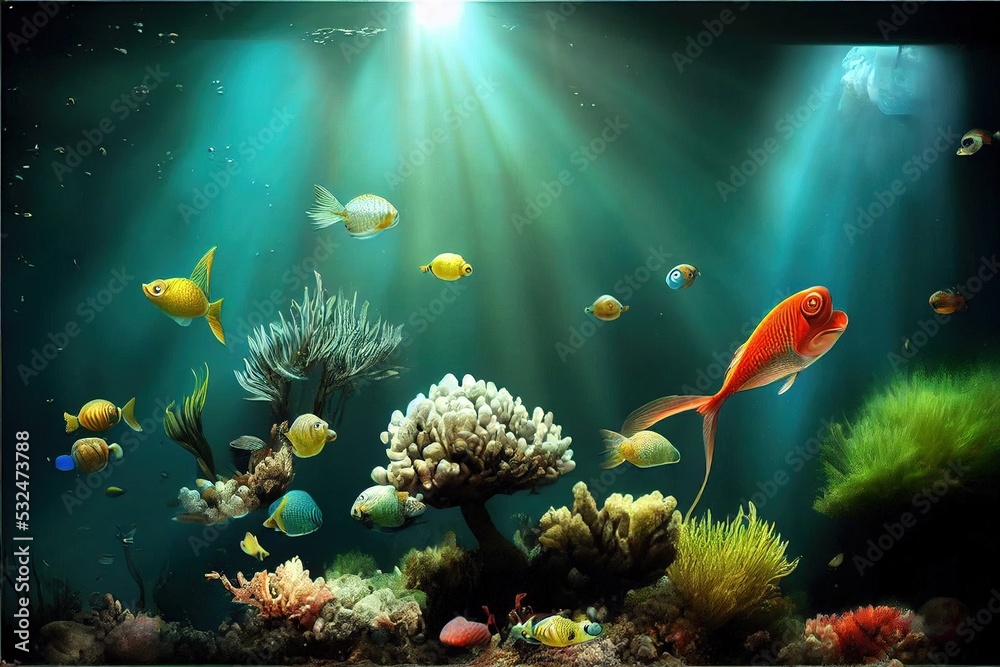 Underwater Scenery with Fish wallpaper Stock Illustration | Adobe Stock