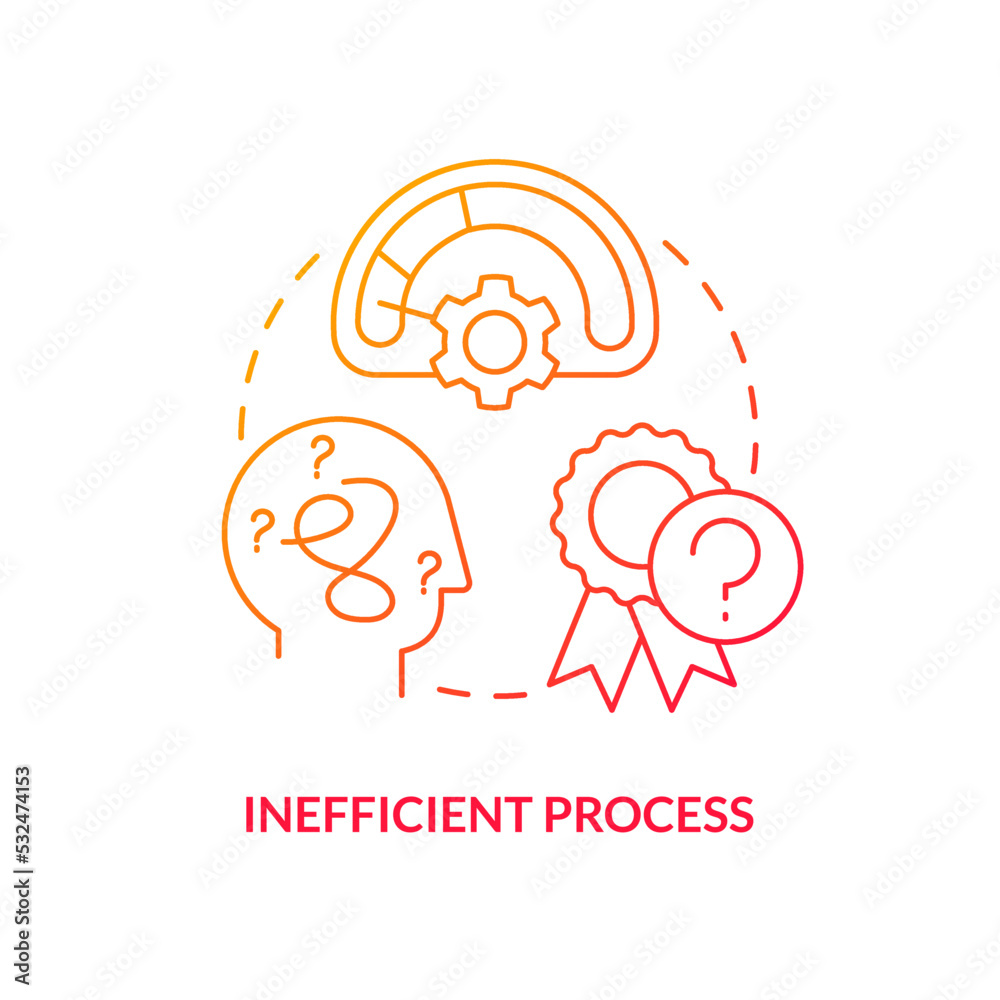Inefficient process red gradient concept icon. Unproductive management ...
