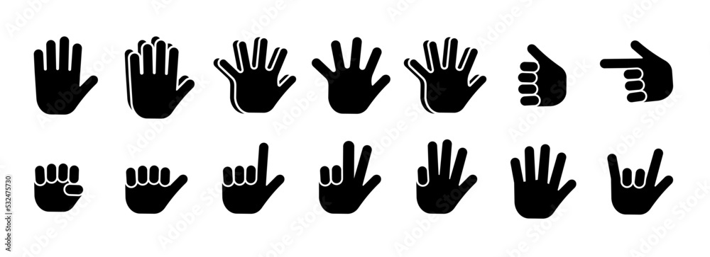 Hands show signs. Different hand positions. Vector icon set. Stock ...