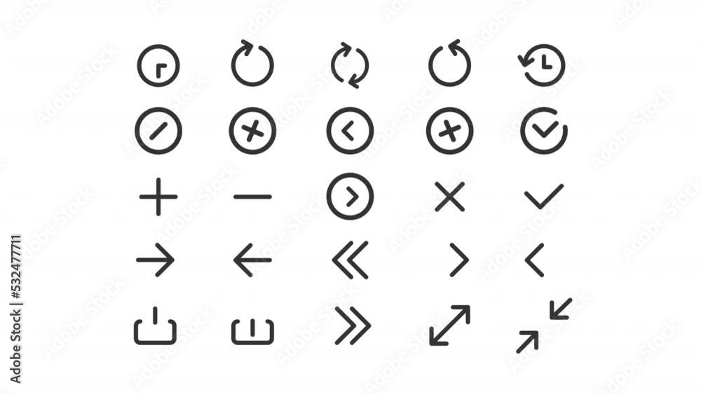 Animated navigation linear ui icons. Software control buttons. Seamless ...