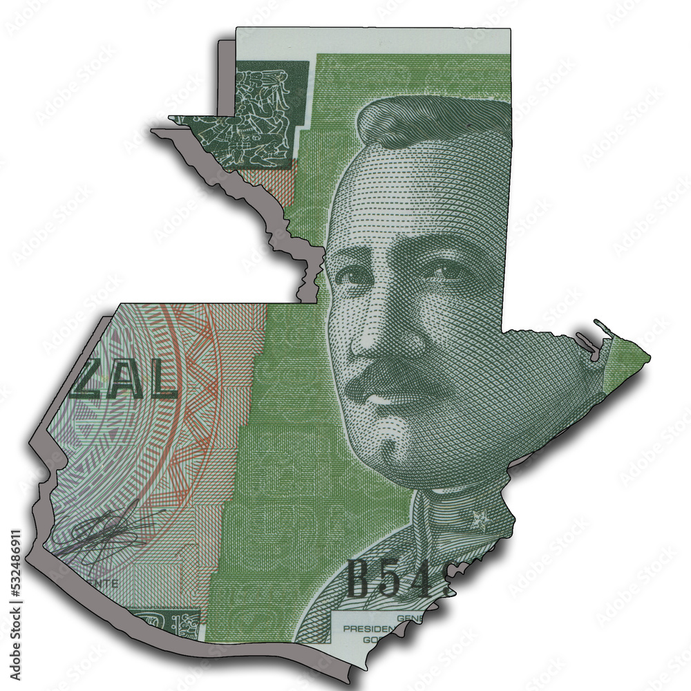 Guatemala map with portraits of famous Guatemalan people from banknotes ...
