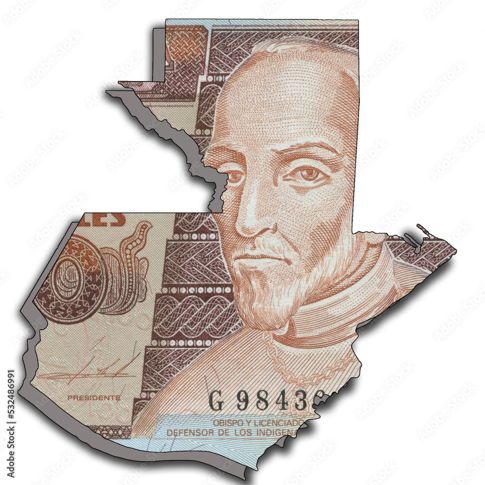 Guatemala map with portraits of famous Guatemalan people from banknotes ...