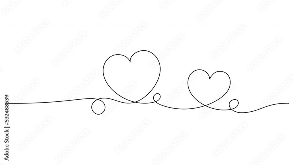 animated single line drawing of hearts isolated on white background ...