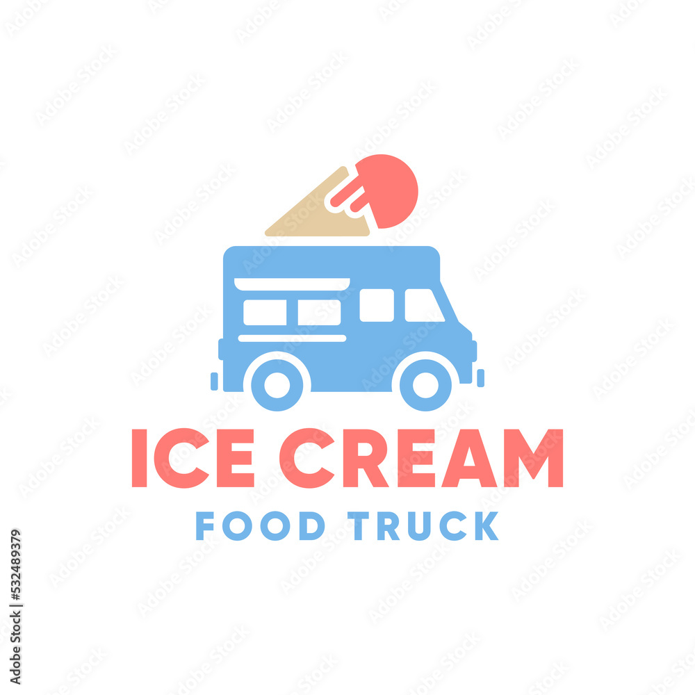 Ice cream van for kids. Ice cream truck side view isolated. Ice cream ...