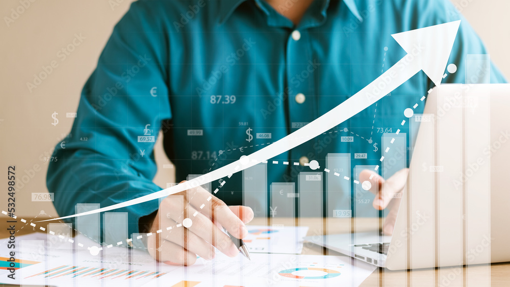 Businessman Global Business Growth Analysis and Asset Investment Chart ...