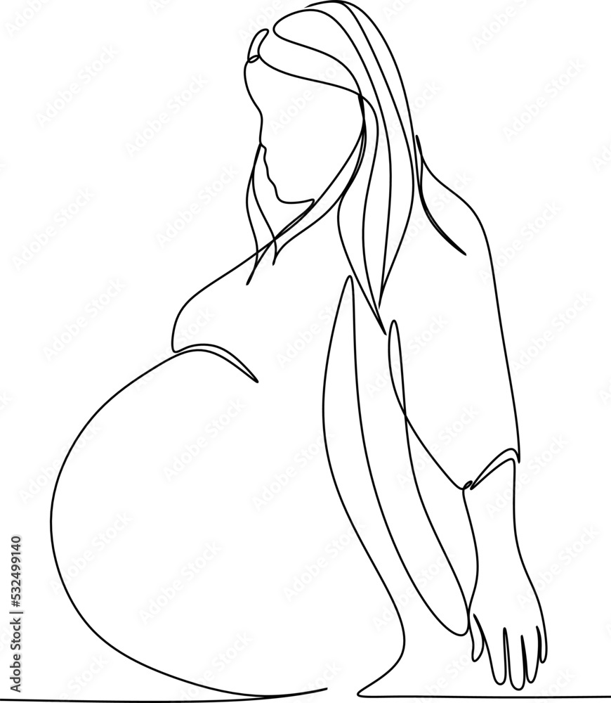 Continuous line drawing of pregnant woman vector illustration Stock ...