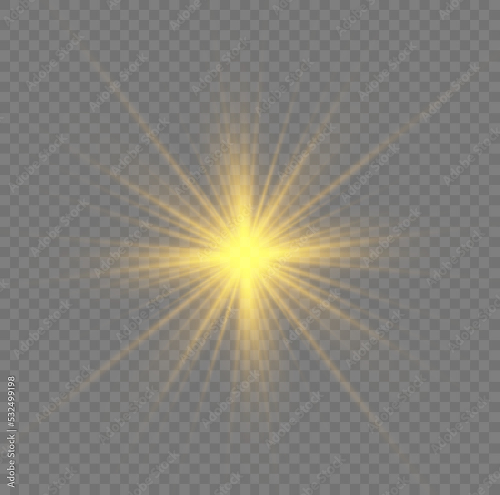 Golden light flare effect with stars, sparkles and glitter. Yellow ...