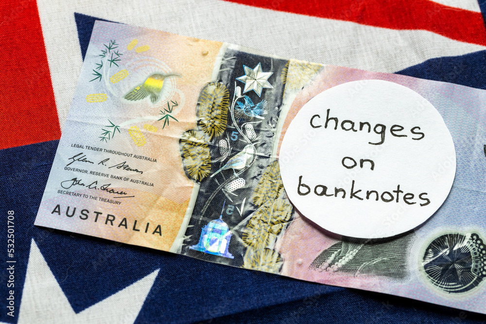 Change of the image on the Australian dollar banknote, Money lying on ...