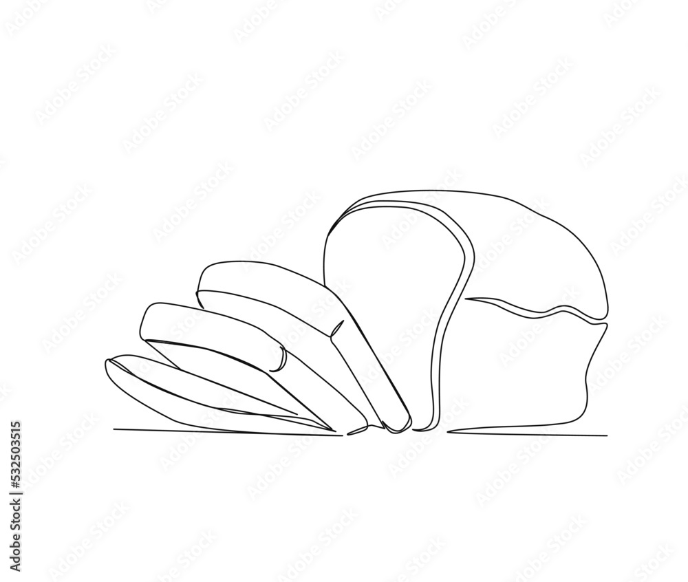 Continuous line drawing of White Bread vector illustration. White Bread ...