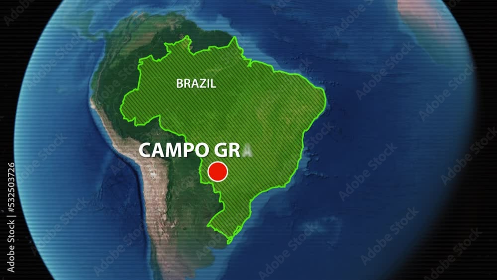 Designation of the borders of Brazil on the map and the mark of the ...