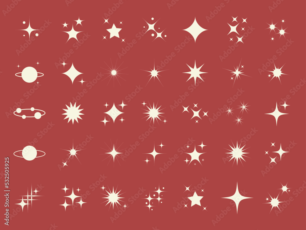 Vector Set of stars modern stars. Sparkle star icon collection. Twinkling stars symbol in black ...