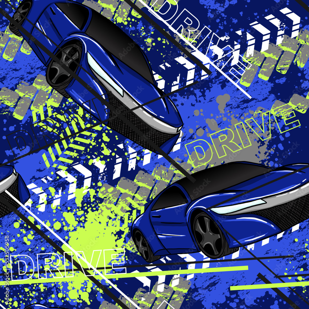 Abstract seamless cars pattern on grunge shape cracked background with ...