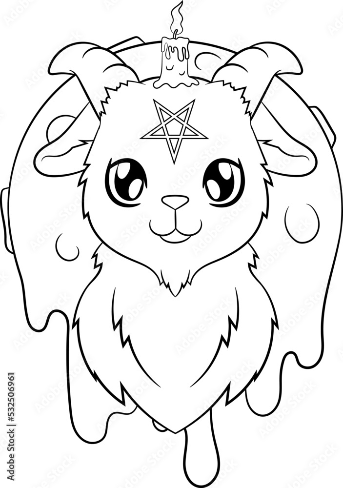 Creepy Kawaii Pastel Goth Goat Coloring Page Stock Vector | Adobe Stock