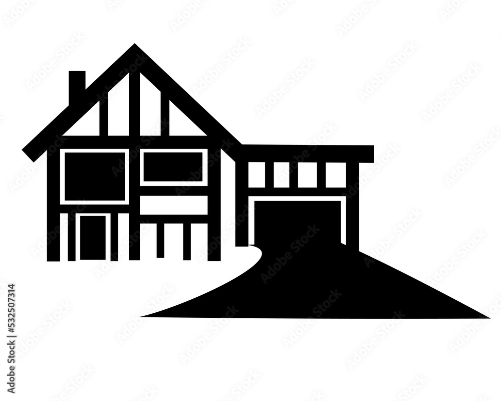 House With Large Paved Driveway Vector Image Stock Vector | Adobe Stock