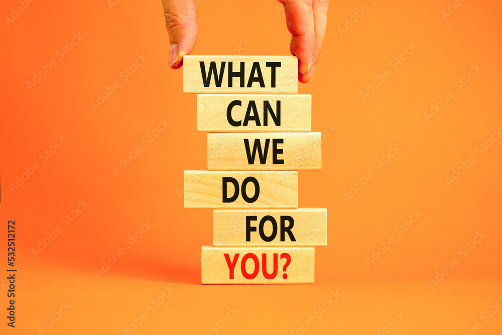 Support symbol. Concept words What can we do for you on wooden blocks ...