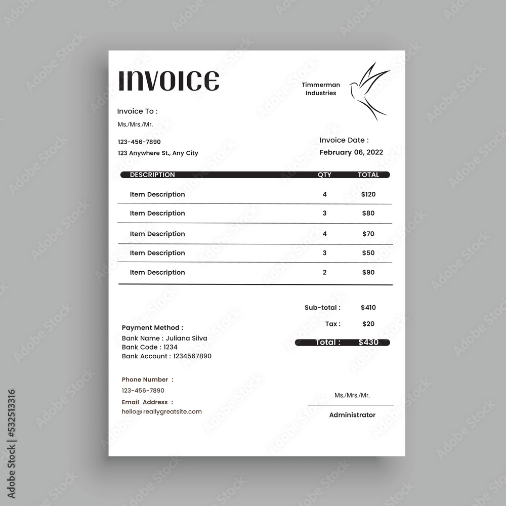 Minimalist Invoice Easy to edit and customize, with a single page ...