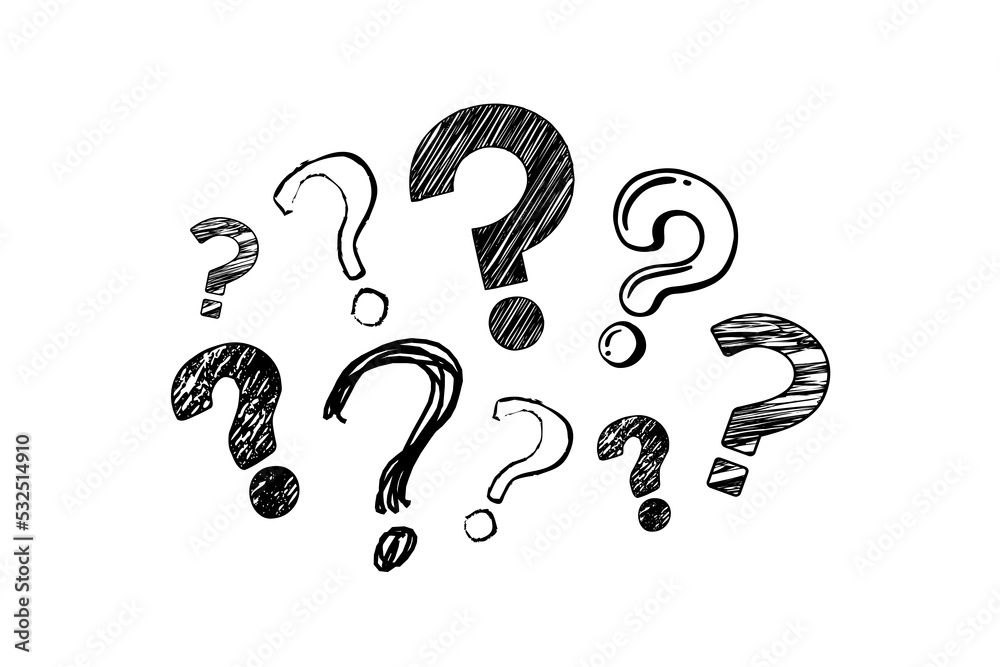 Question mark concept. Hand drawn question marks design on white paper ...