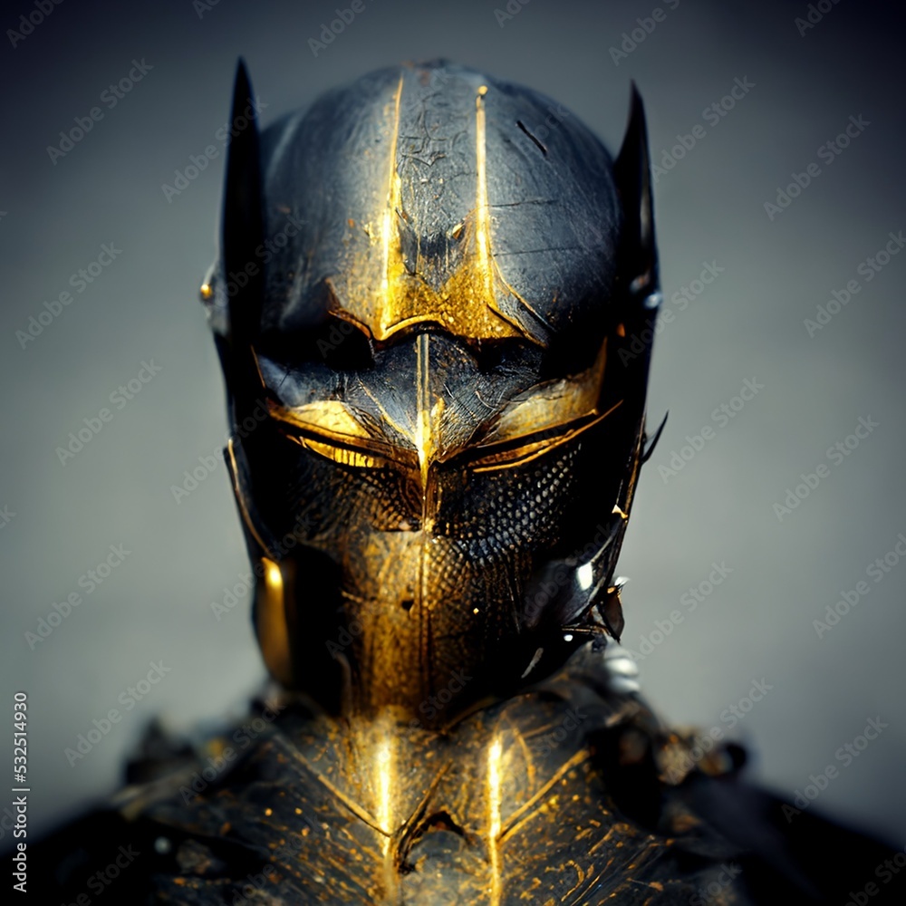 Dark night medieval armor, golden armor, iron armor, batman inspiration ...