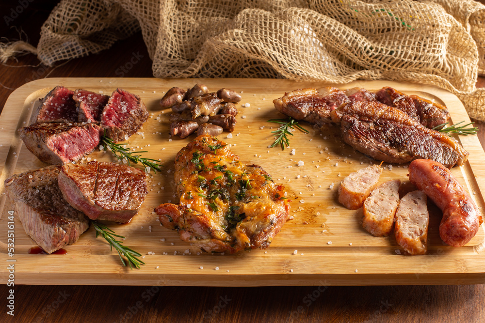 Picanha, traditional cut of Brazilian meat, chicken hearts , boneless ...