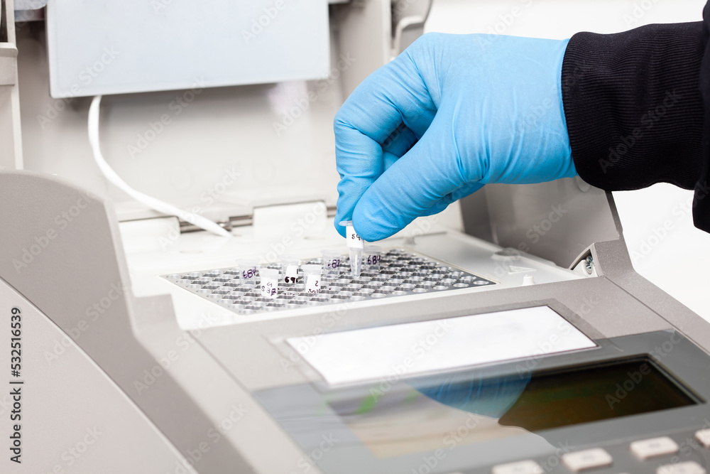 Closeup of a scientist hand while working at the laboratory with a ...