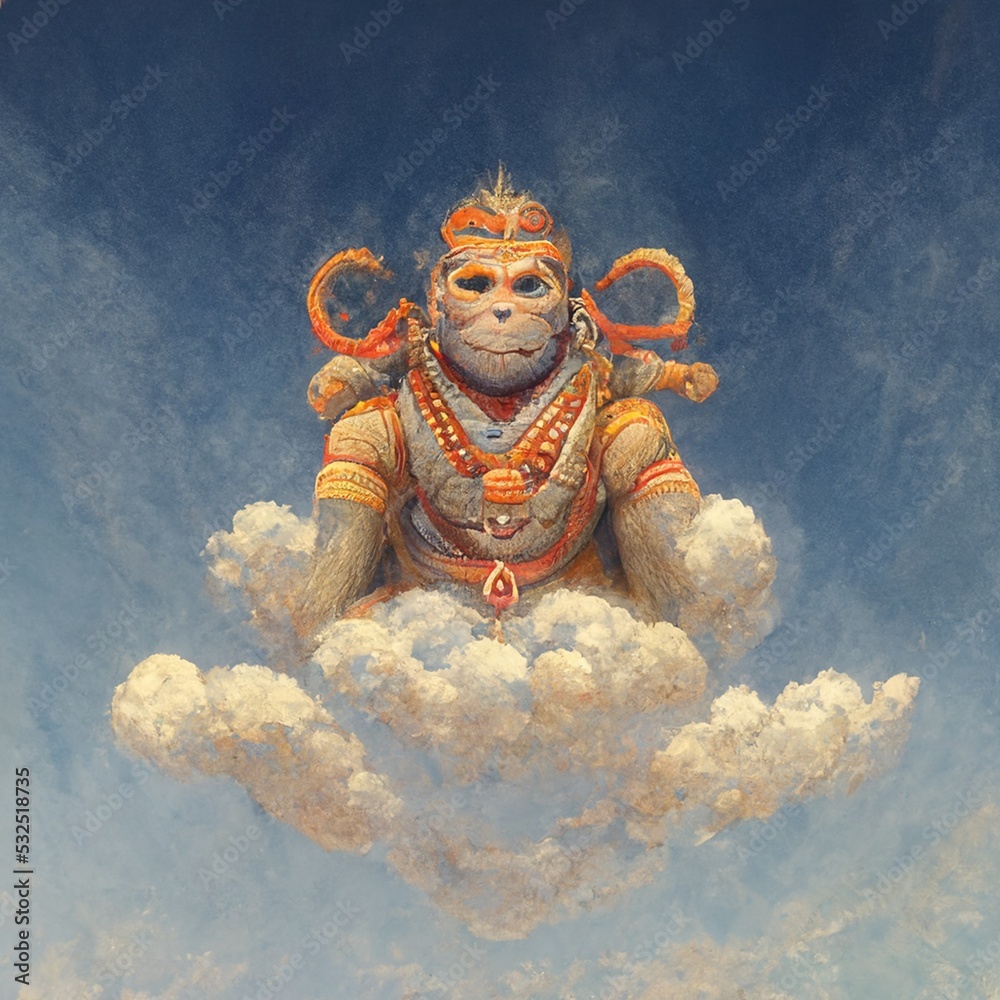 Hanuman, king and god. Hanuman concept art, painting rendering. Warrior ...