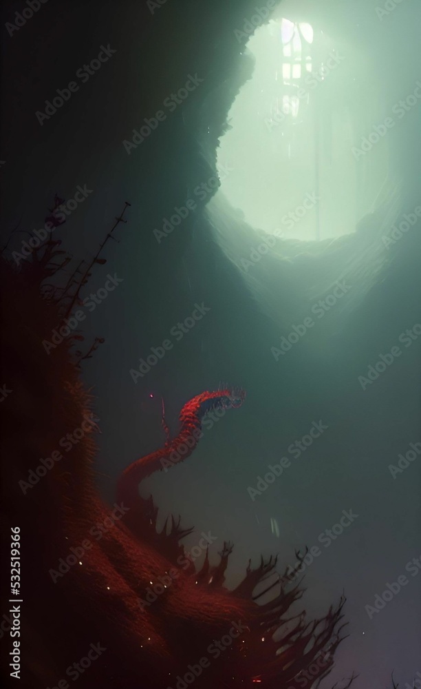 Frightening dark dungeon with a lurking monster Stock Illustration ...