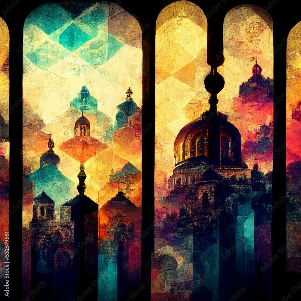 Judaism inspired concept art. Menorah and Jewish religious painting ...