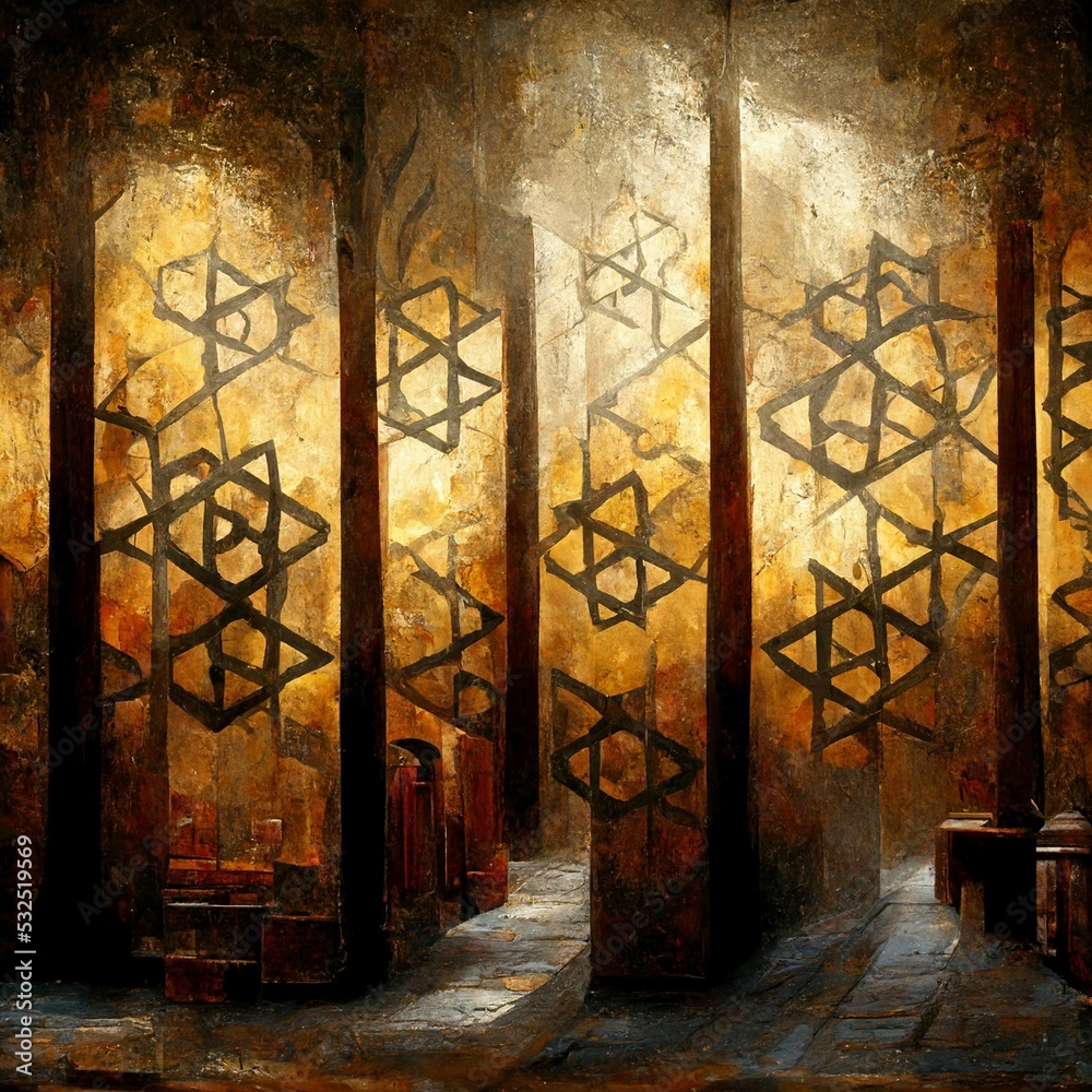 Judaism inspired concept art. Menorah and Jewish religious painting ...