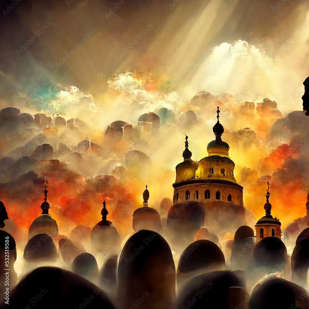 Judaism inspired concept art. Menorah and Jewish religious painting ...
