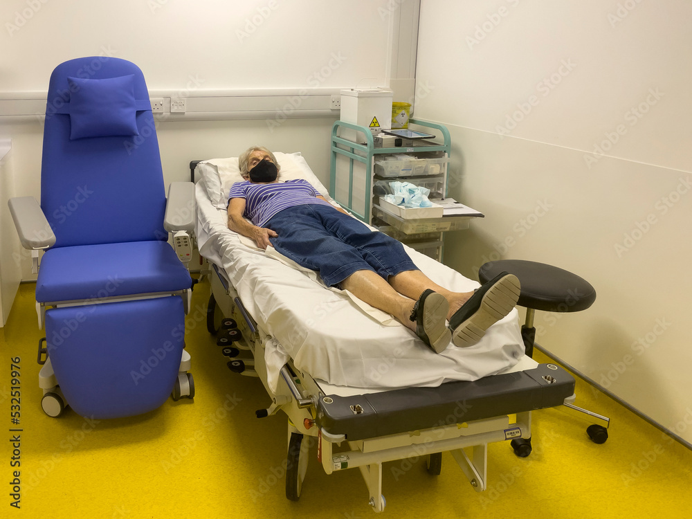 Southern England, UK. 2022. Elderly female patient laying on hospital ...