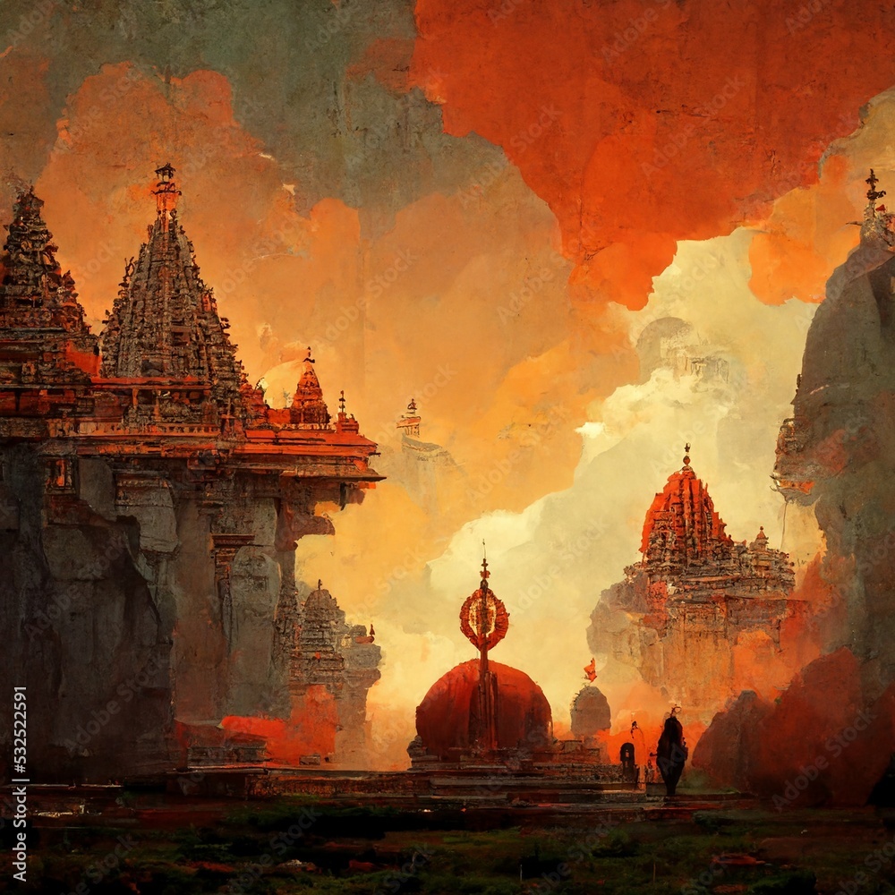 Hinduism inspired concept art. Hindu religious painting. Gods ...