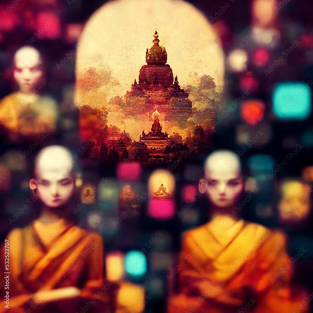 Buddhism inspired concept art. Buddhist religious painting. Buddha ...