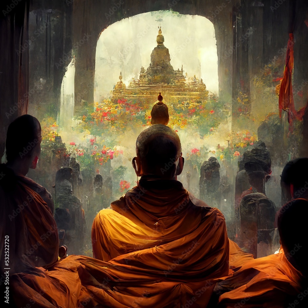 Buddhism inspired concept art. Buddhist religious painting. Buddha ...