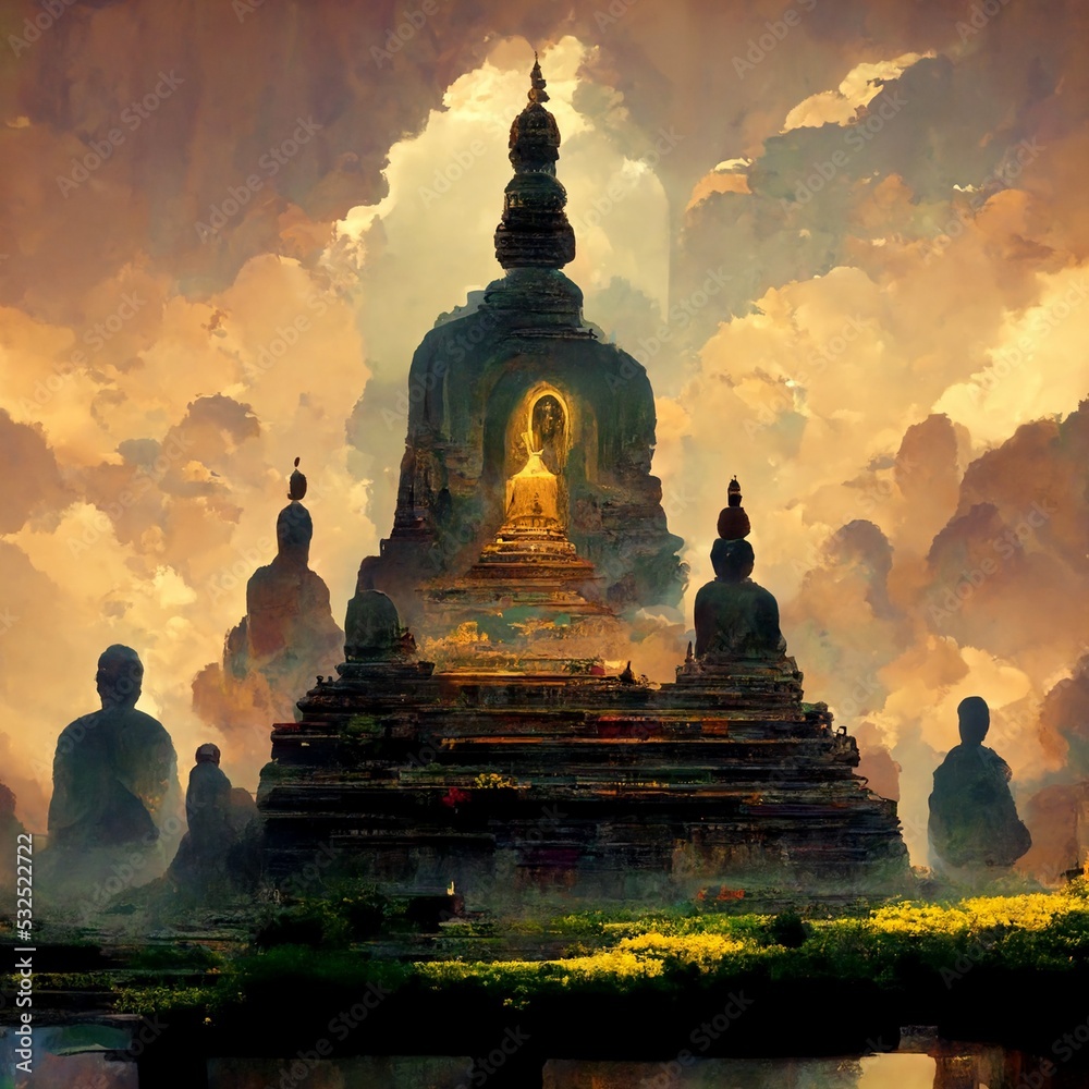 Buddhism inspired concept art. Buddhist religious painting. Buddha ...