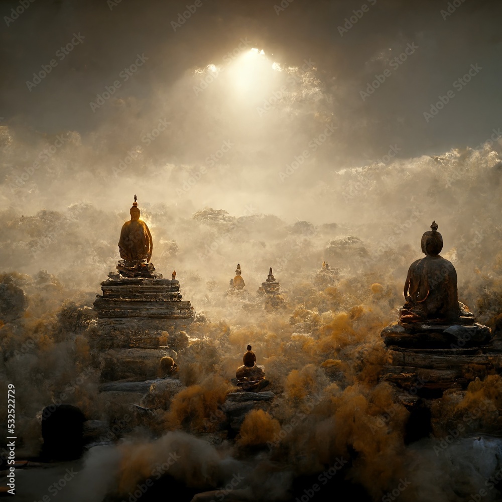 Buddhism inspired concept art. Buddhist religious painting. Buddha ...