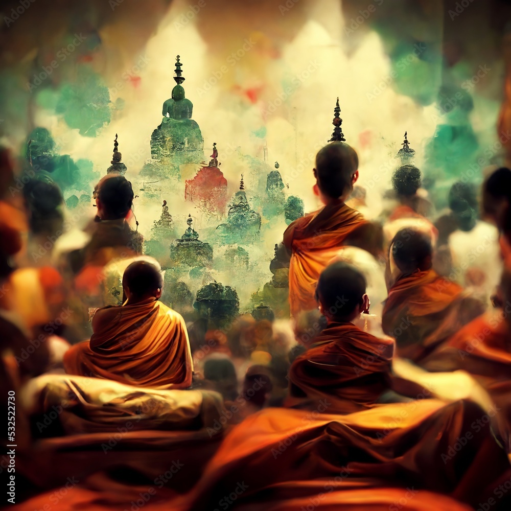 Buddhism inspired concept art. Buddhist religious painting. Buddha ...