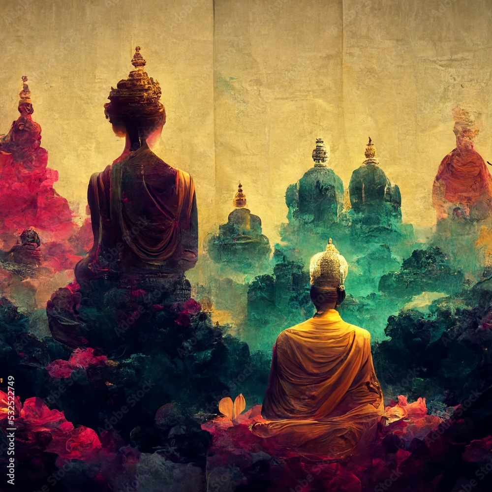 Buddhism inspired concept art. Buddhist religious painting. Buddha ...