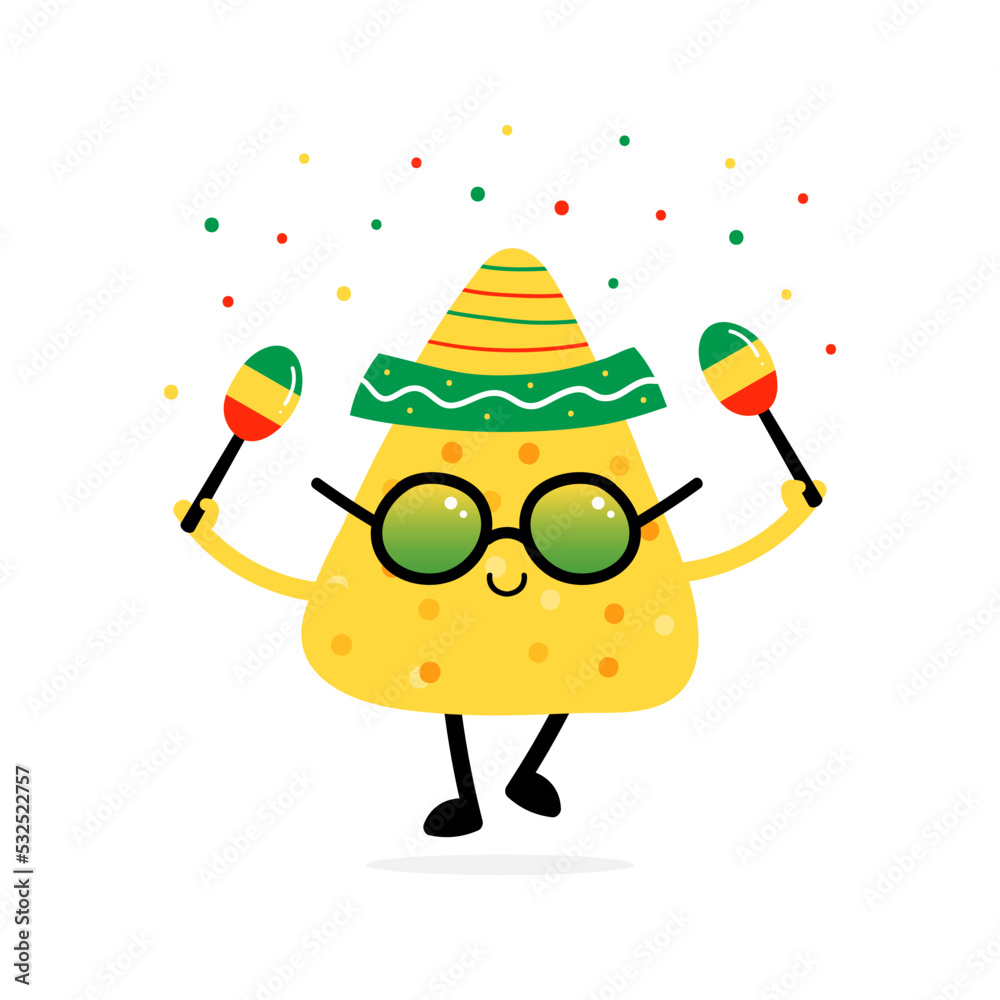 Cute nacho chip, tortilla chip character wearing sunglasses and ...