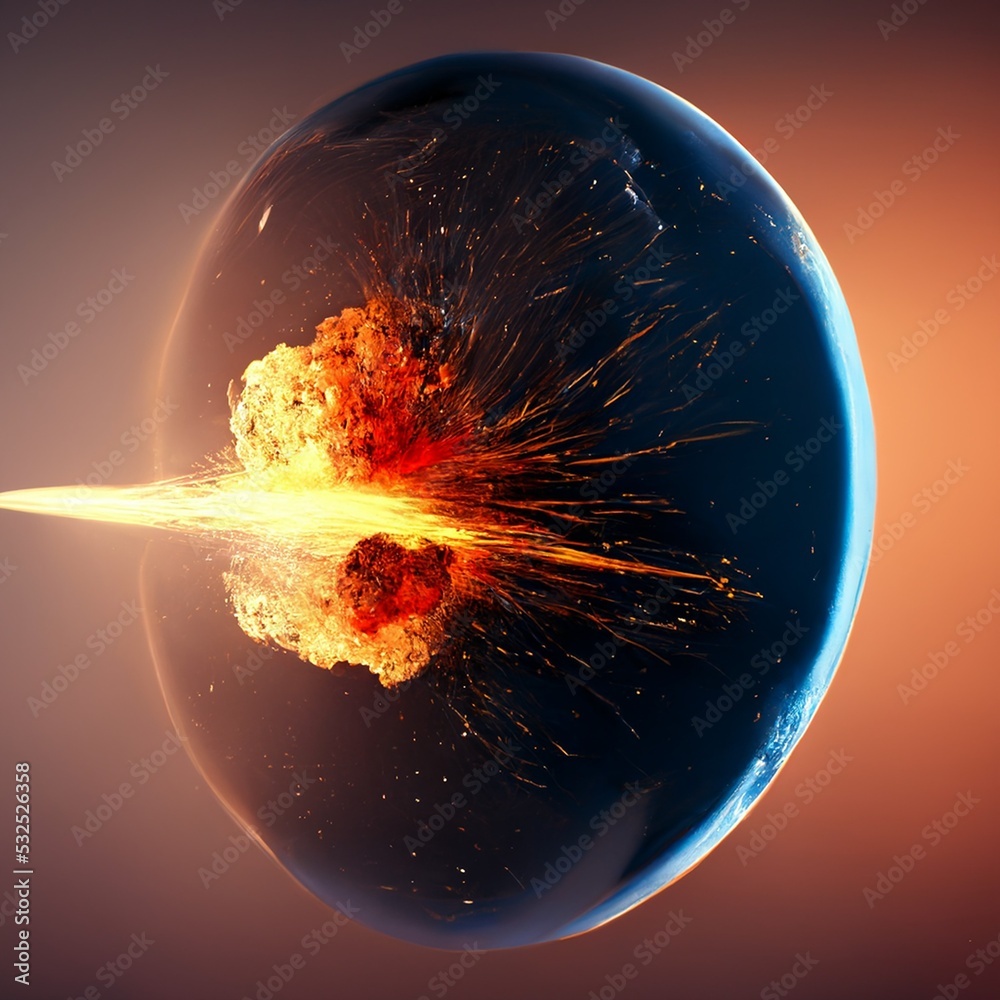 An asteroid crashing into a planet. Planet destruction, end of the ...