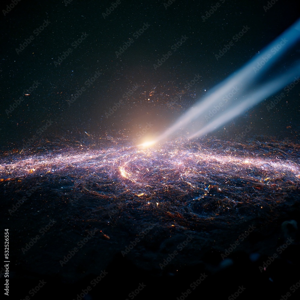 Space panoramic landscape. Stars, galaxies, universe with cinematic ...