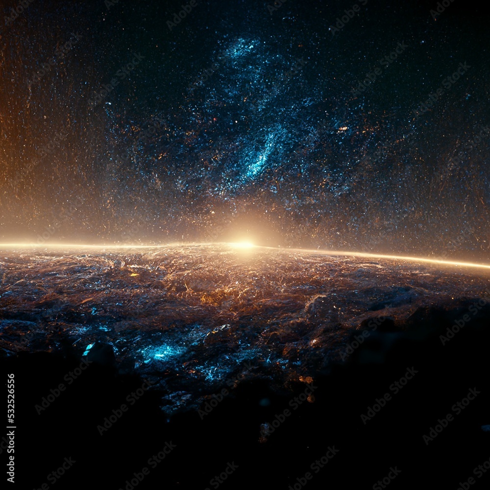 Space panoramic landscape. Stars, galaxies, universe with cinematic ...